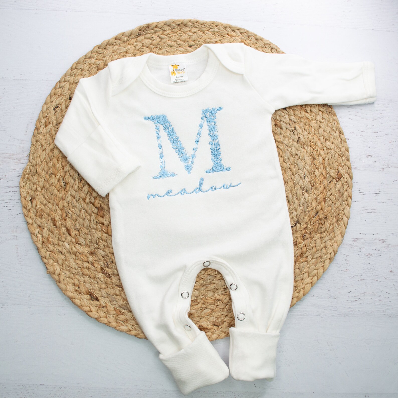 Personalized Baby Girl Romper With Floral Letter: Embroidered Newborn ...