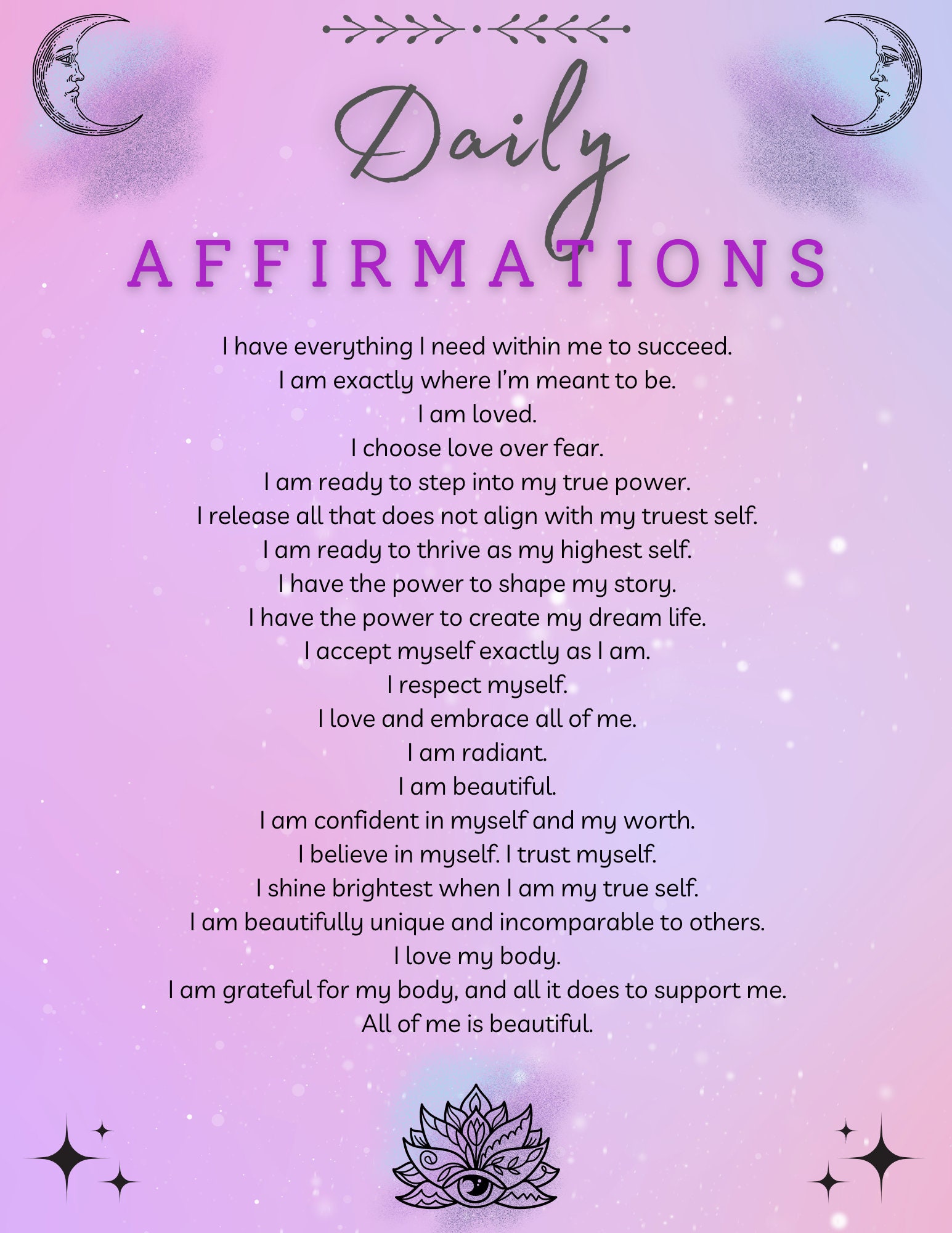 Positive Affirmations List, Self-care Checklist, Daily Affirmations ...