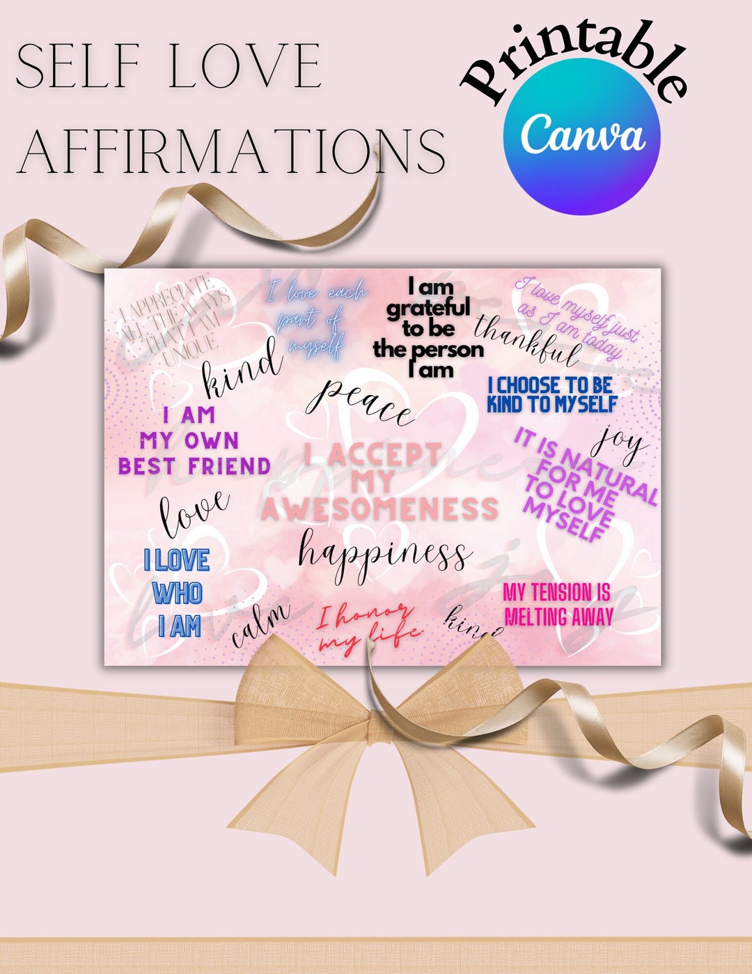 Self Love Affirmation Template | Well Being | Mental Health | Printable ...