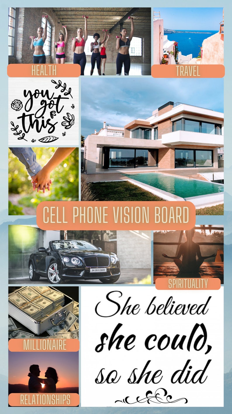 Vision Board Template for Cell Phone, Manifest Happiness, Positive ...