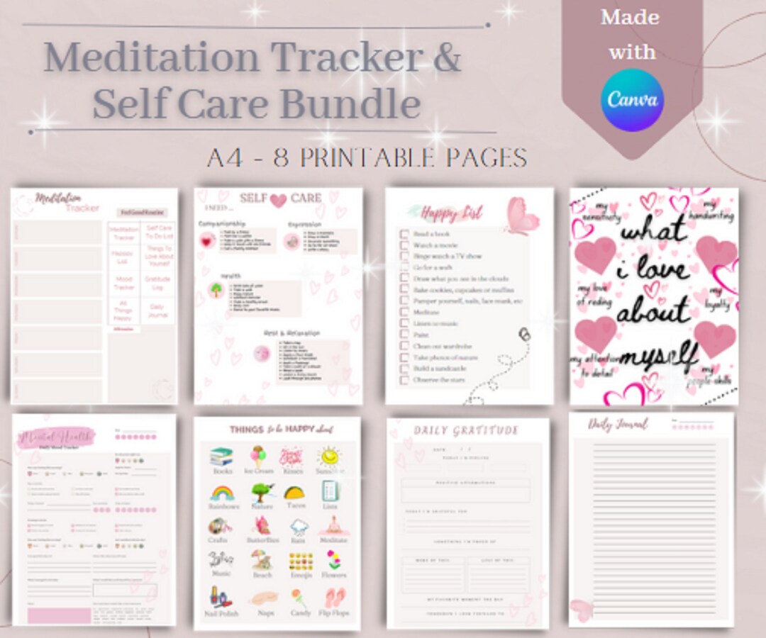 Meditation Tracker, Self Care Bundle, Happiness Tracker, Affirmations ...