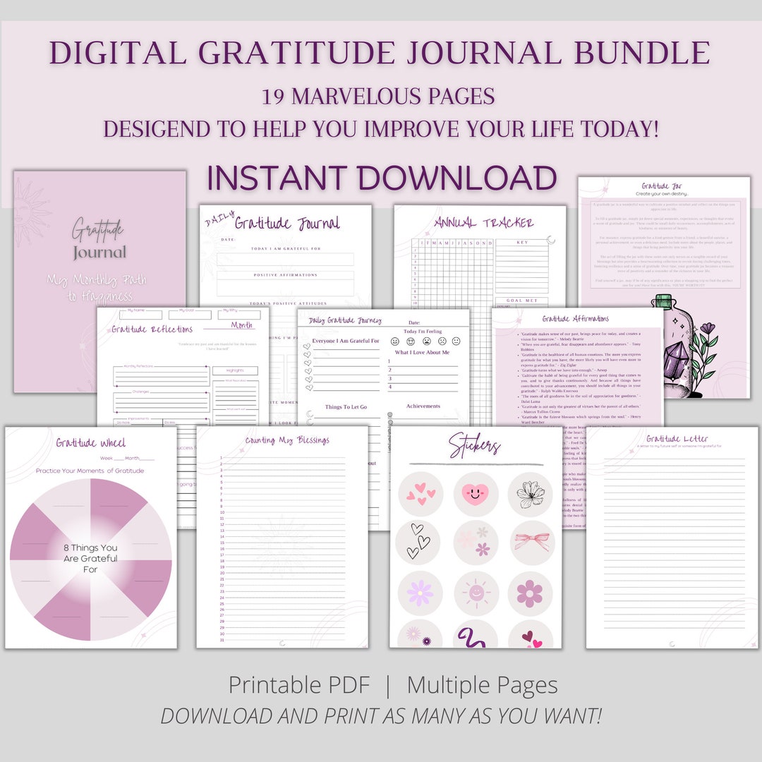 Digital Gratitude Journal BUNDLE, Daily Mindfulness Journal, Digital ...
