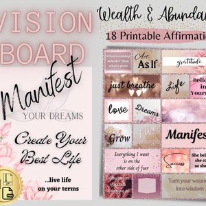 Vision Board Affirmations Kit, Manifest Dreams (printable PDF) - Etsy