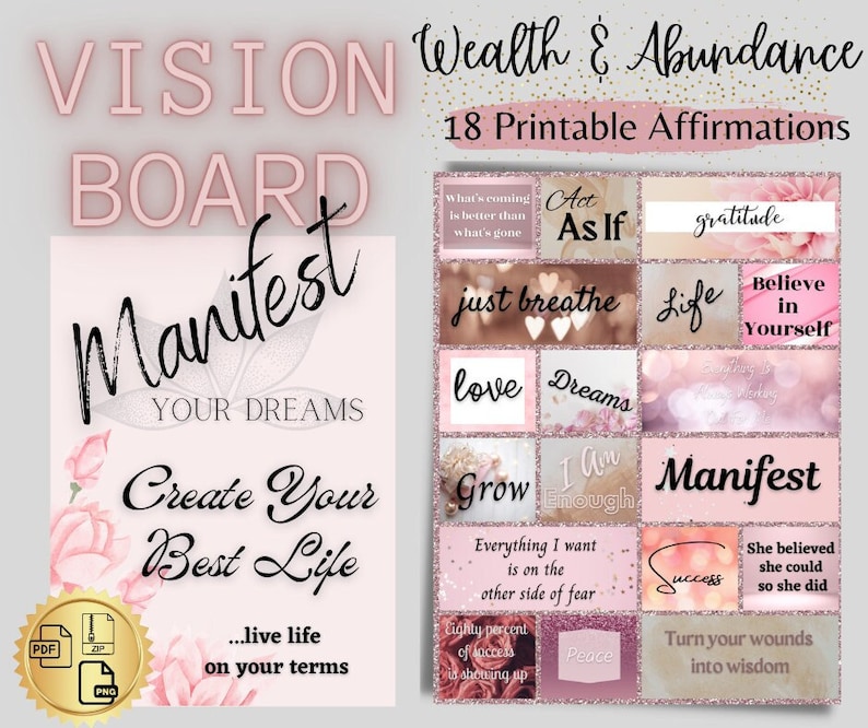 Vision Board Printable Affirmations Daily Affirmations Wall Collage Kit ...