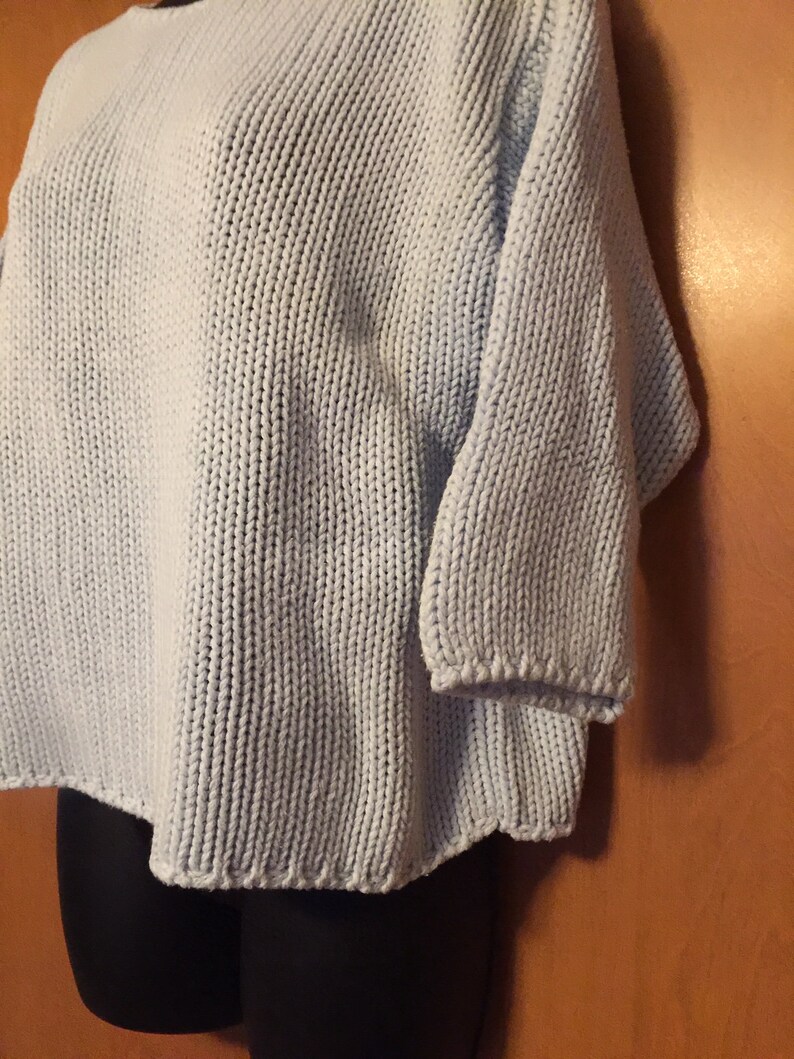 Powder Blue 3/4 Sleeve Cotton Shaker Knit Sweater From Willow - Etsy