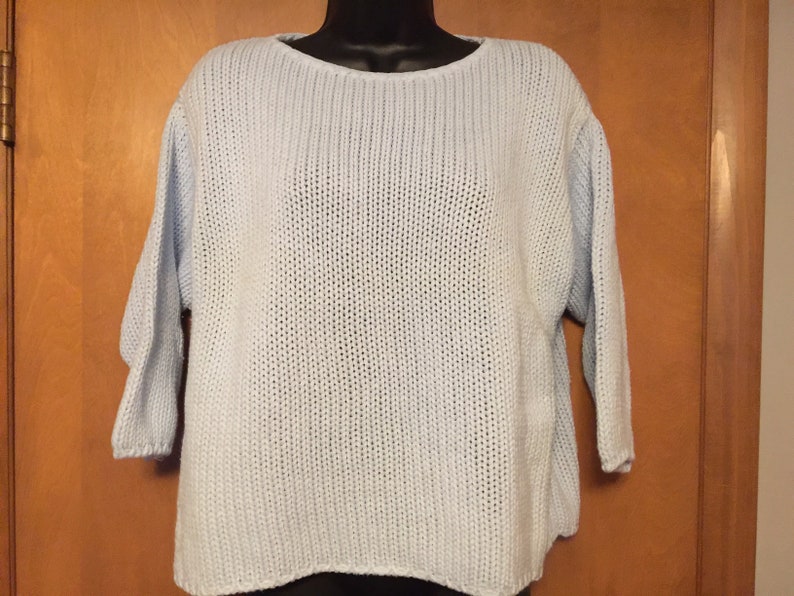 Powder Blue 3/4 Sleeve Cotton Shaker Knit Sweater From Willow - Etsy