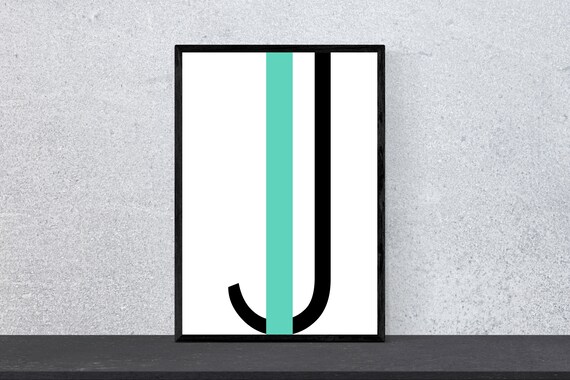 J Letter Poster DIN A4 Art Print Minimal Modern Wall | Etsy
