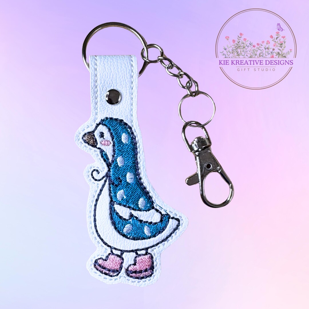 Embroidered Goose Keychain: Cottagecore Duck Key Ring With Bonnet - Etsy