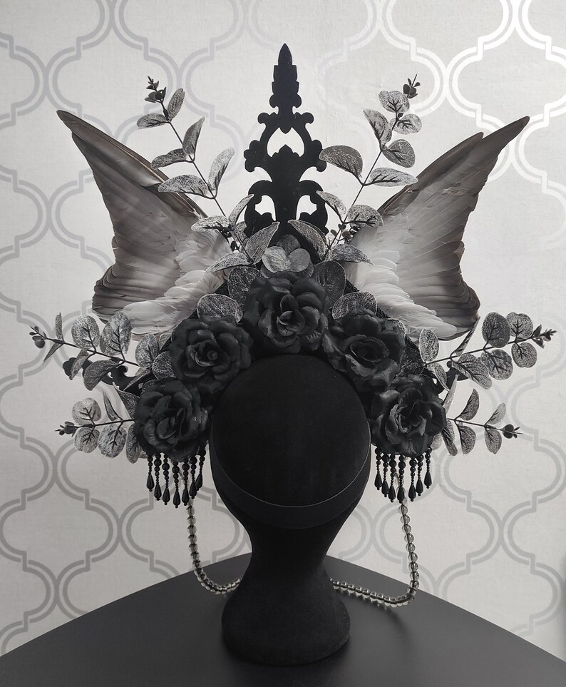 Fantasy Halloween Headpiece Headdress Crown Kokoshnik Black Silver Grey ...