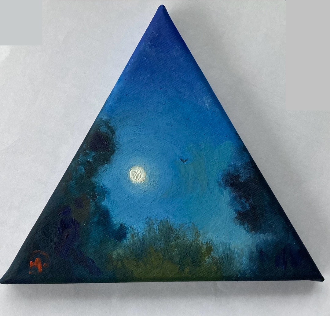 Small Original Oil Painting, Triangle Painting, Night Painting, Night ...