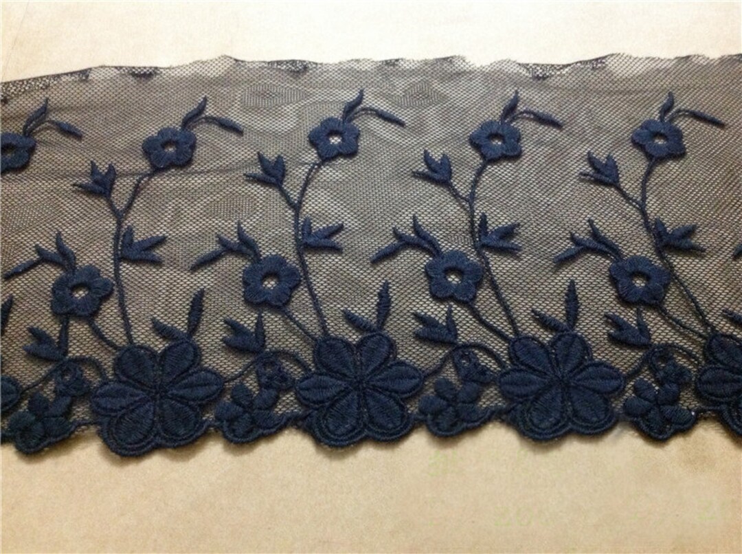 5 Yards 13.5cm 5.31 Wide Ivory Mesh Embroidery Lace Trim Ribbon L4K338 ...