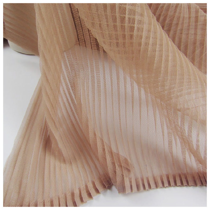 Khaki Ruffle Pleated Mesh Fabric Crinkle Accordion Pleated Tulle Fabric ...