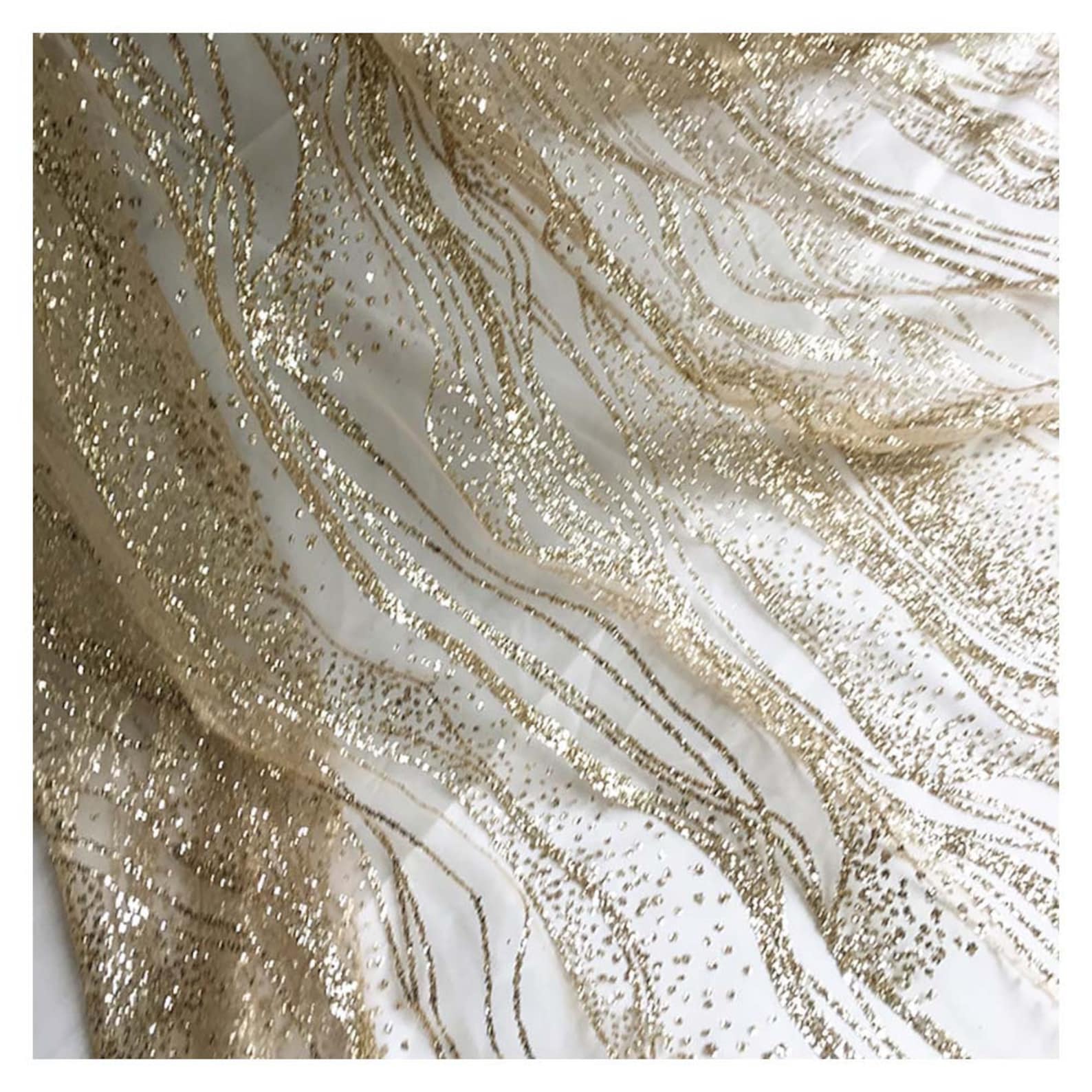 Tulle Sequined Fabric 1 Meters Gold Wavy Corrugated Ironing - Etsy