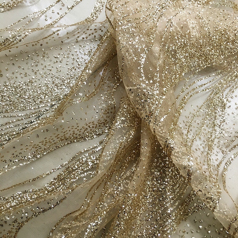 Tulle Sequined Fabric 1 Meters Ivory Wavy Corrugated Ironing Powder ...