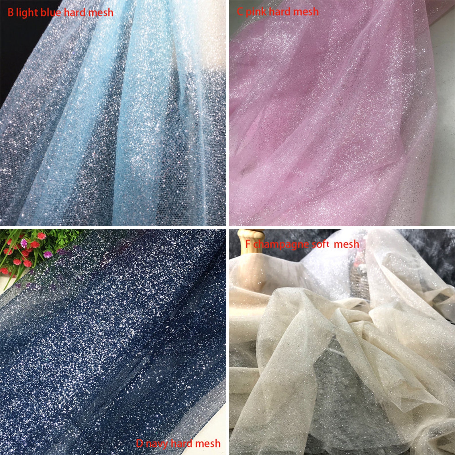 Mesh Tulle Sequined Fabric 2 Meters Glitter Powder Sparkling Light Blue ...