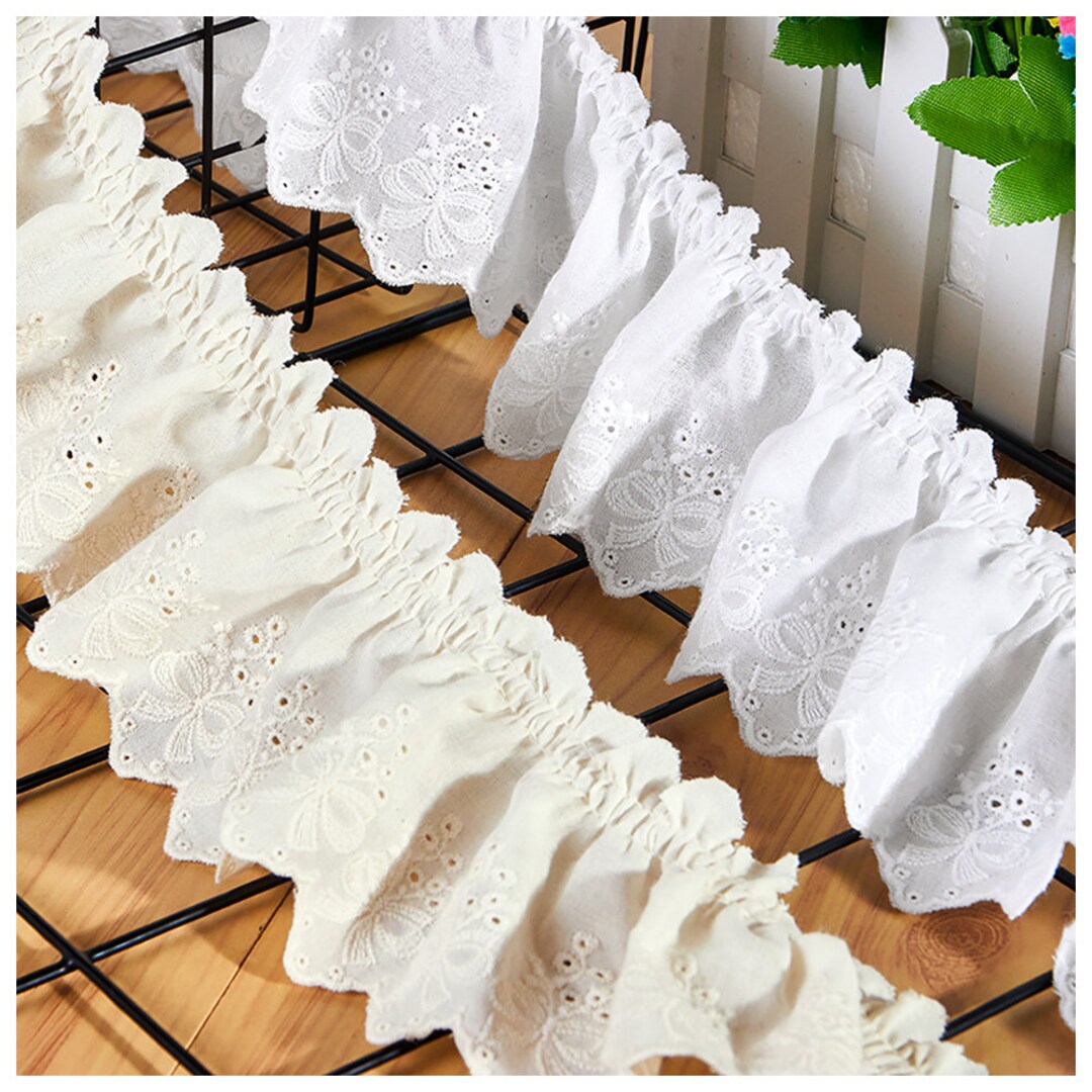Pleat Bow Lace Trim 5 Meters Ruffled Crumple Cotton Pleated Fabric ...