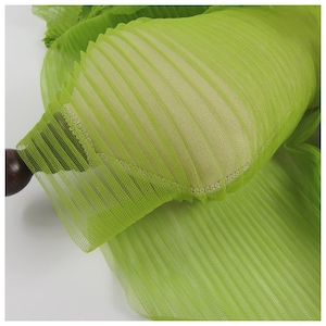 Grass Green Ruffle Pleated Mesh Fabric Crinkle Accordion Pleated Tulle ...
