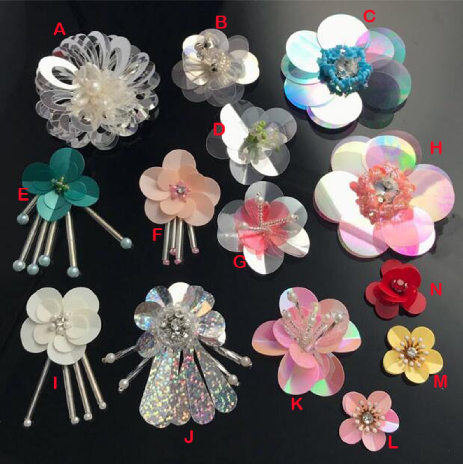 14-40pcs Rhinestones Sequins Beads Flower Foral Appliques - Etsy