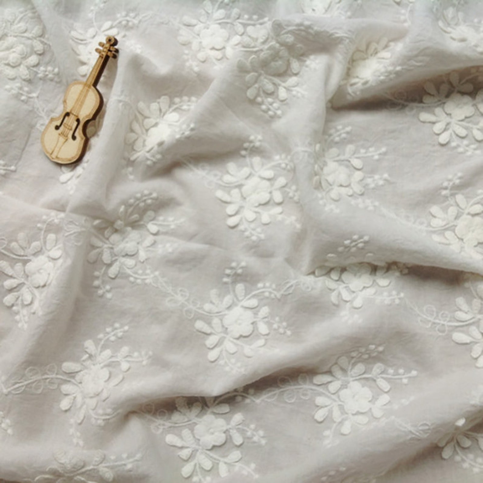 Cotton Fabric 1 Yard Ivory Apricot Embroidered Cloth Blouse - Etsy