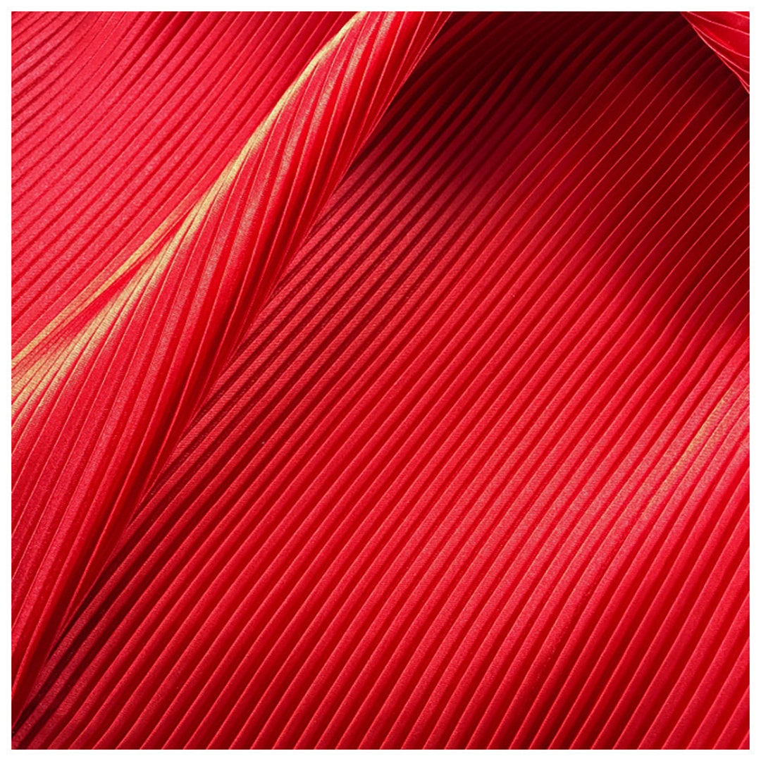 2 Meters Red Satin Pleated Fabric Line Texture Fine Stripe Accordion ...