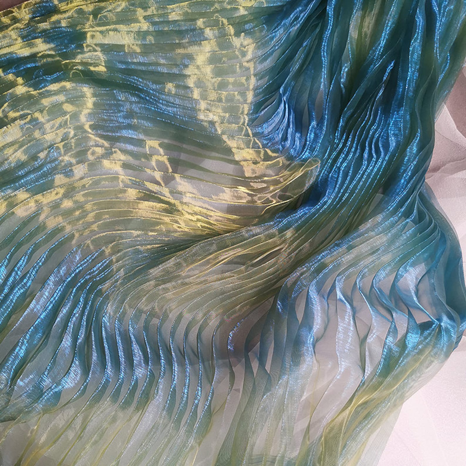 Gold Coffee Pleated Tulle Fabric Magic Color Laser Plisse - Etsy