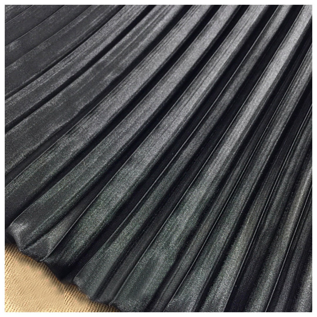 Black Satin Pleated Fabric Crumple Accordion Pleated Faux Silk Satin ...