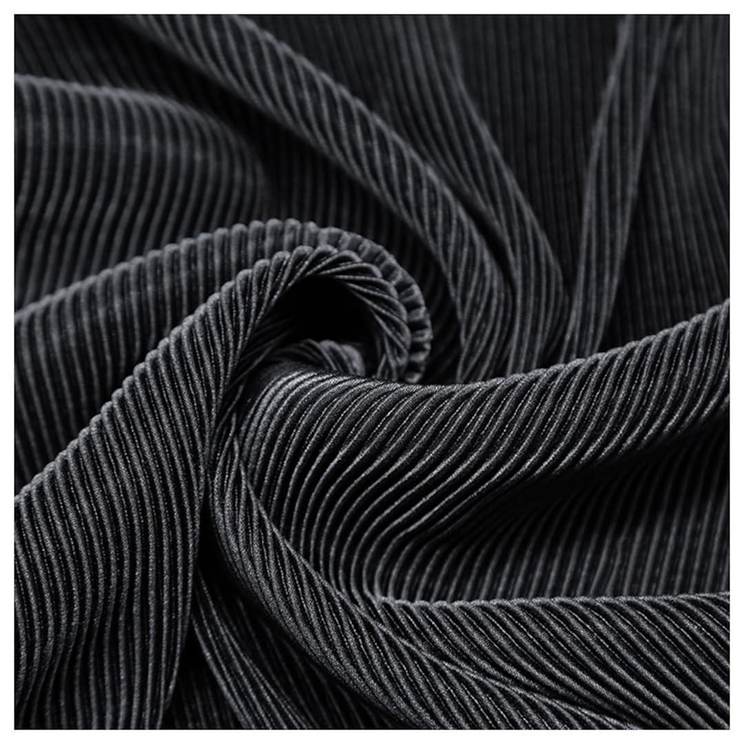 Black Pleated Fabric Stretch Fabric Line Texture Elastic Fine Stripe ...