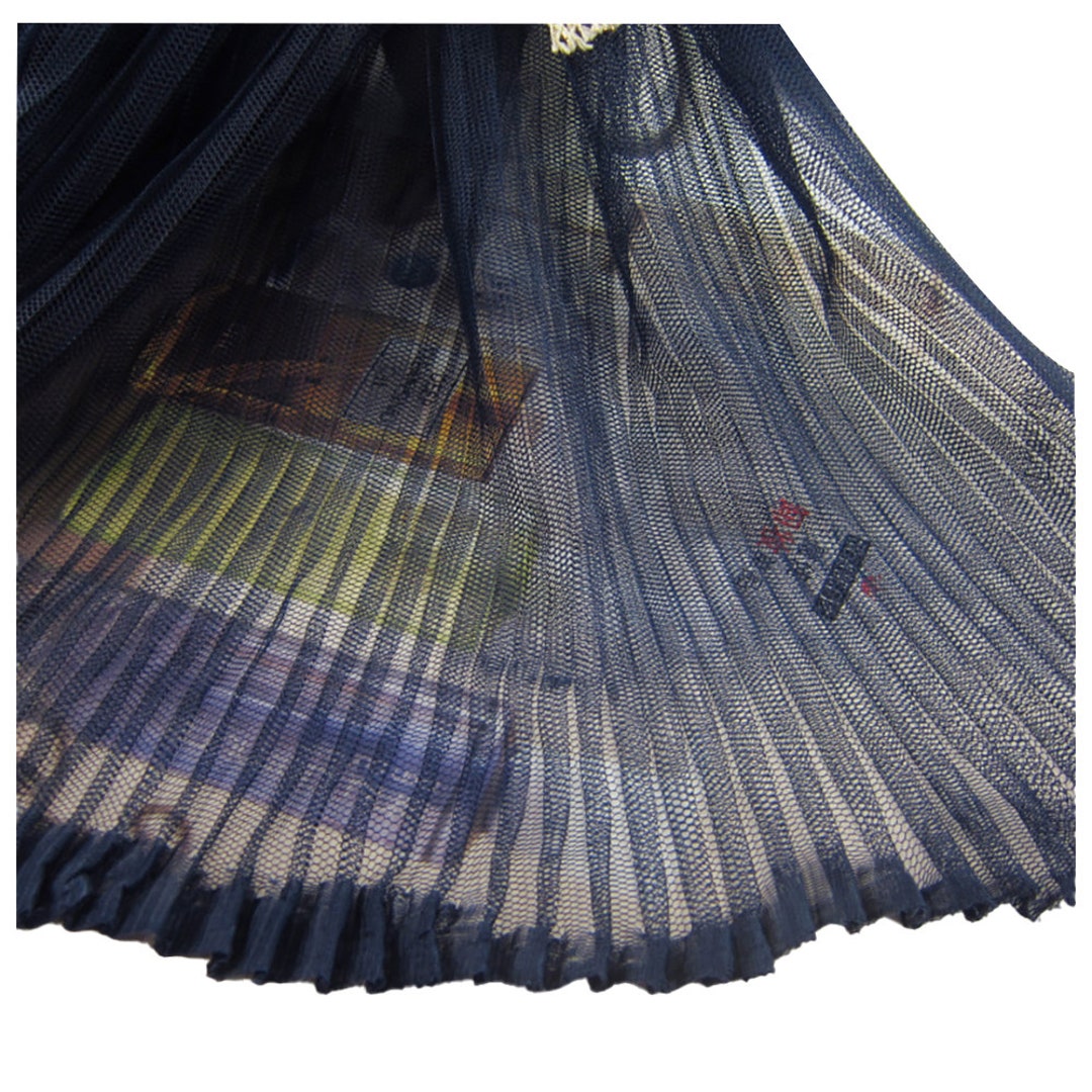 Navy Blue Ruffle Pleated Mesh Fabric Crinkle Accordion Pleated Tulle ...