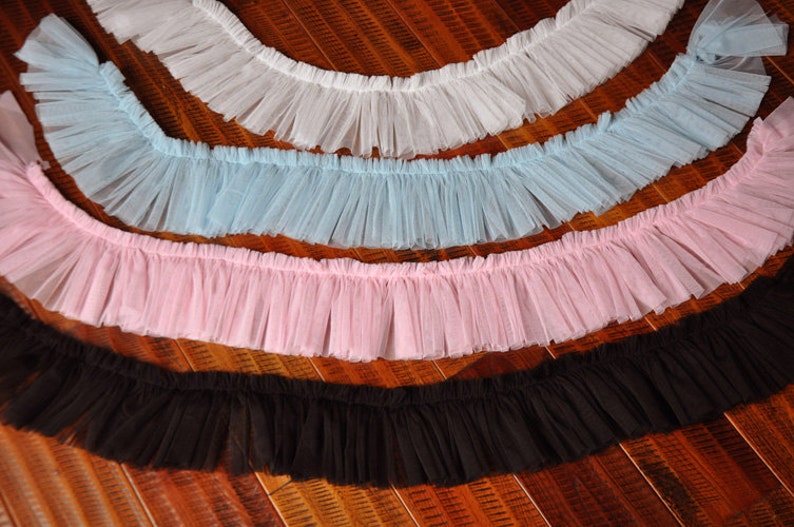 Ruffle Trim 5 Yard Ivory Pink Black Light Blue Gauze Ruffled Tulle Mesh ...