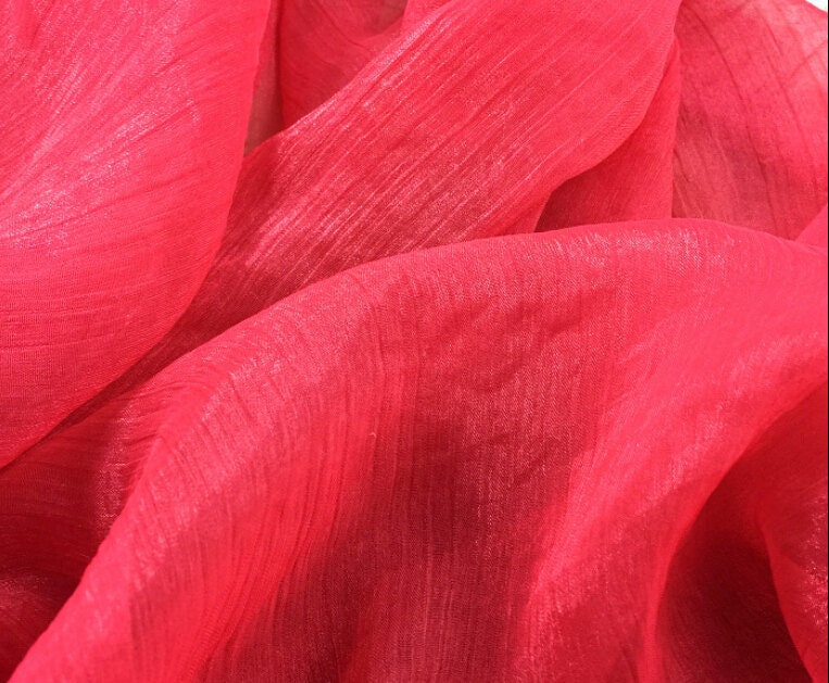 3 Meter 150cm 59" Width Watermelon Red Crinkle Shot-silk Chiffon Crepe ...