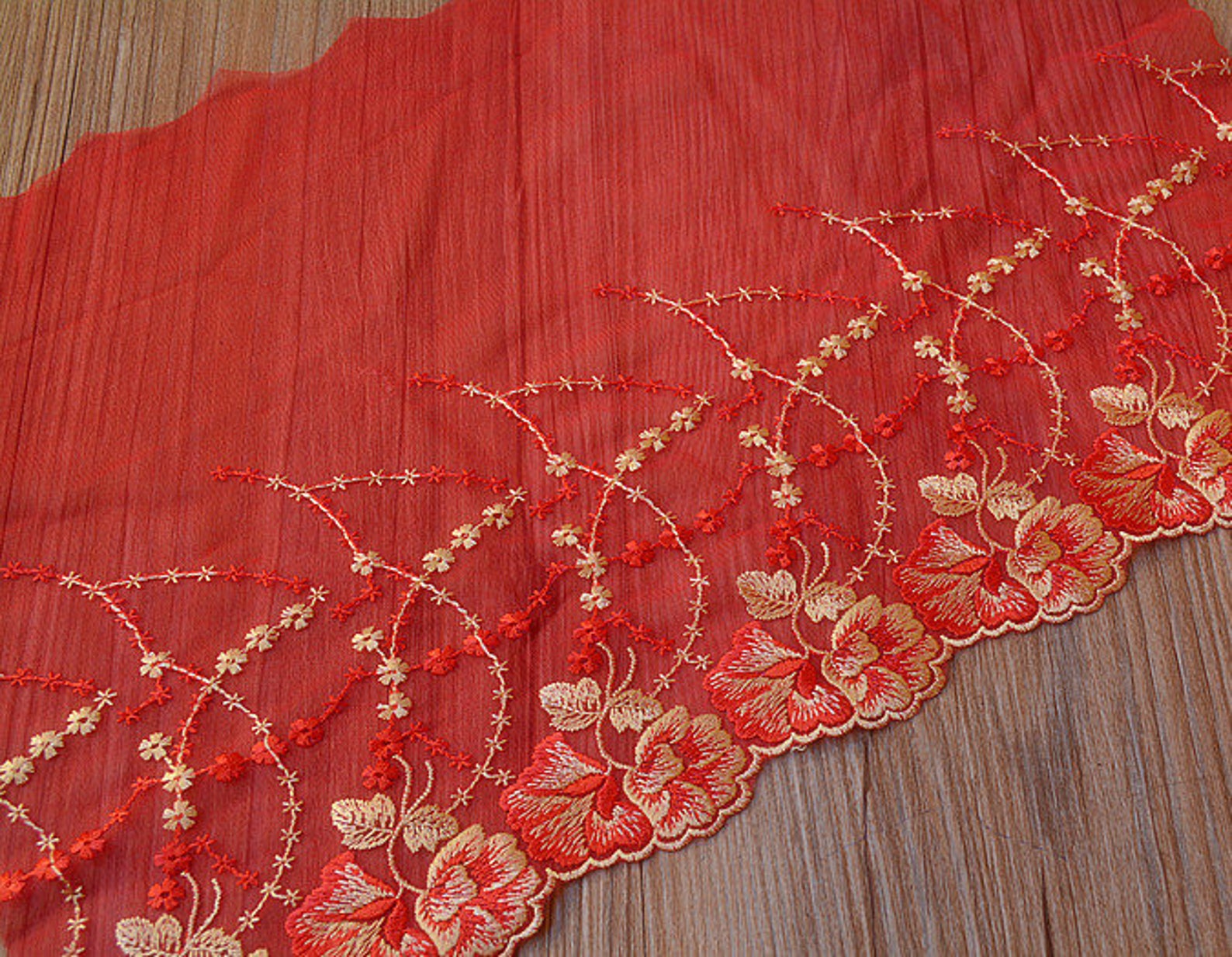 24cm 9.44 Wide 5 Yard Red Tulle Mesh Gauze Embroidered | Etsy