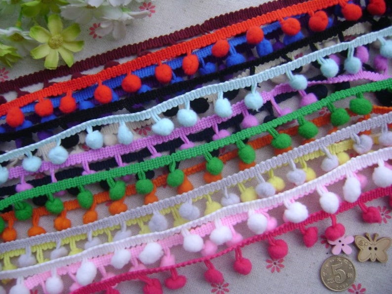30 Meters Ball 1cm Wide Tassel Fringe Tapes Pom Pom Ball Trim Ribbon ...