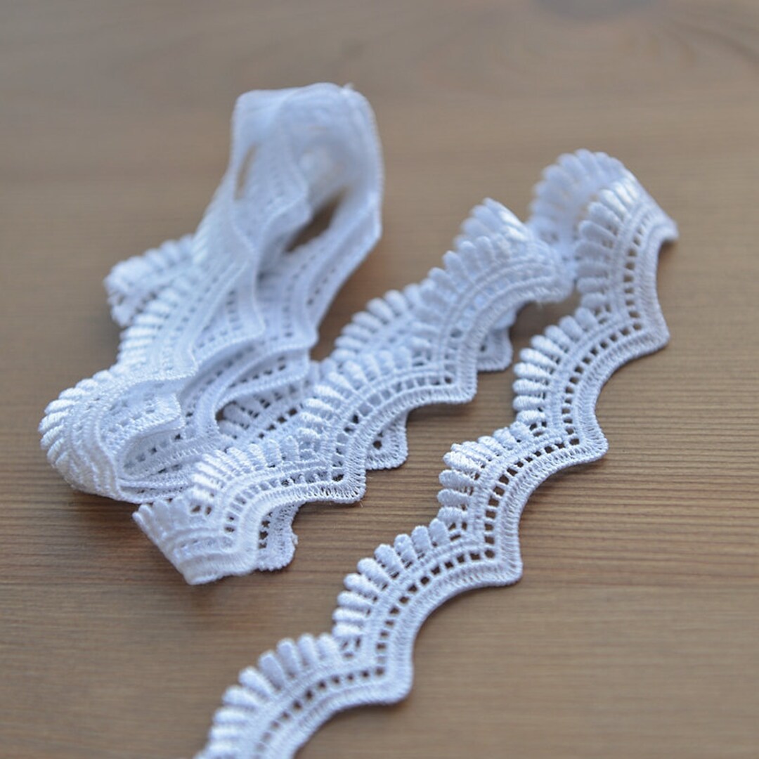 20 Meters 1.5cm 0.59 Wide White Embroidered Lace Trim Tapes Ribbon for ...