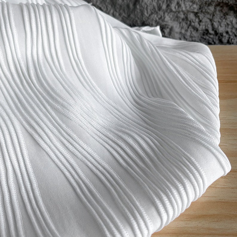 1 Meter Stretch Fabric Line Texture Ivory Black Elastic 3D Stripe ...