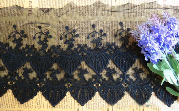 5 Yard 18cm 7.08 Wide Black Mesh Embroidery Lace Trim | Etsy