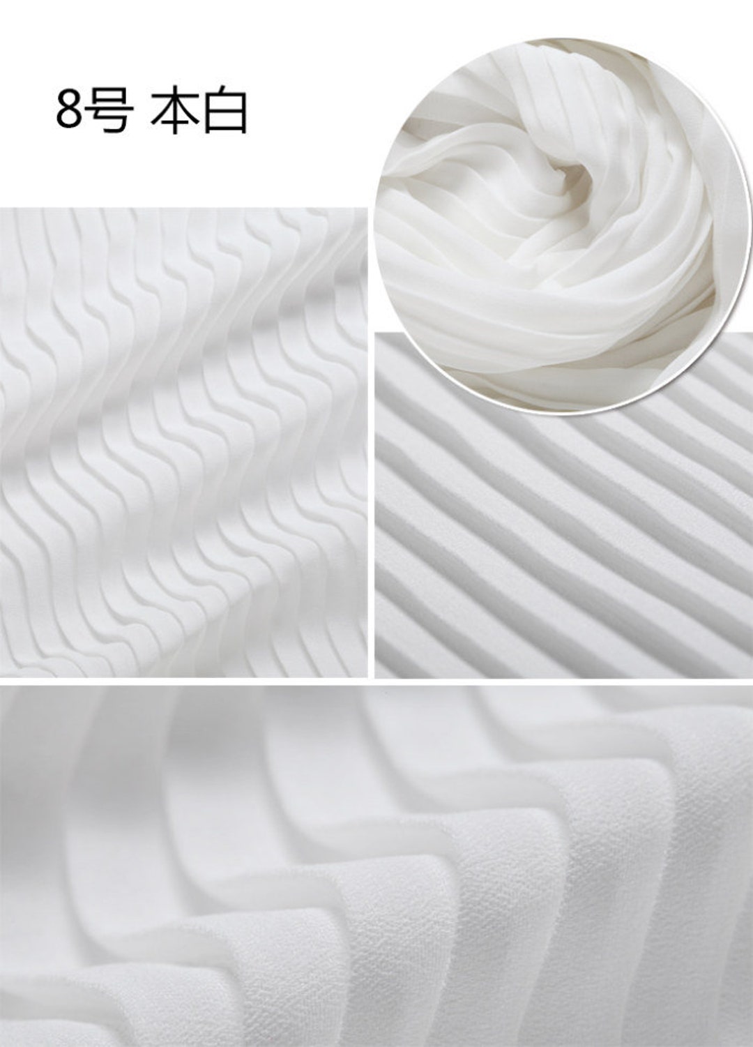2 Meters 150cm 59" Width Crumple Accordion Pleated Chiffon Fabric Pearl ...