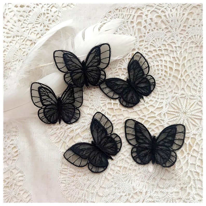 20pcs Black 3D Organza Butterfly Lace Applique Patch for Down Jackets ...