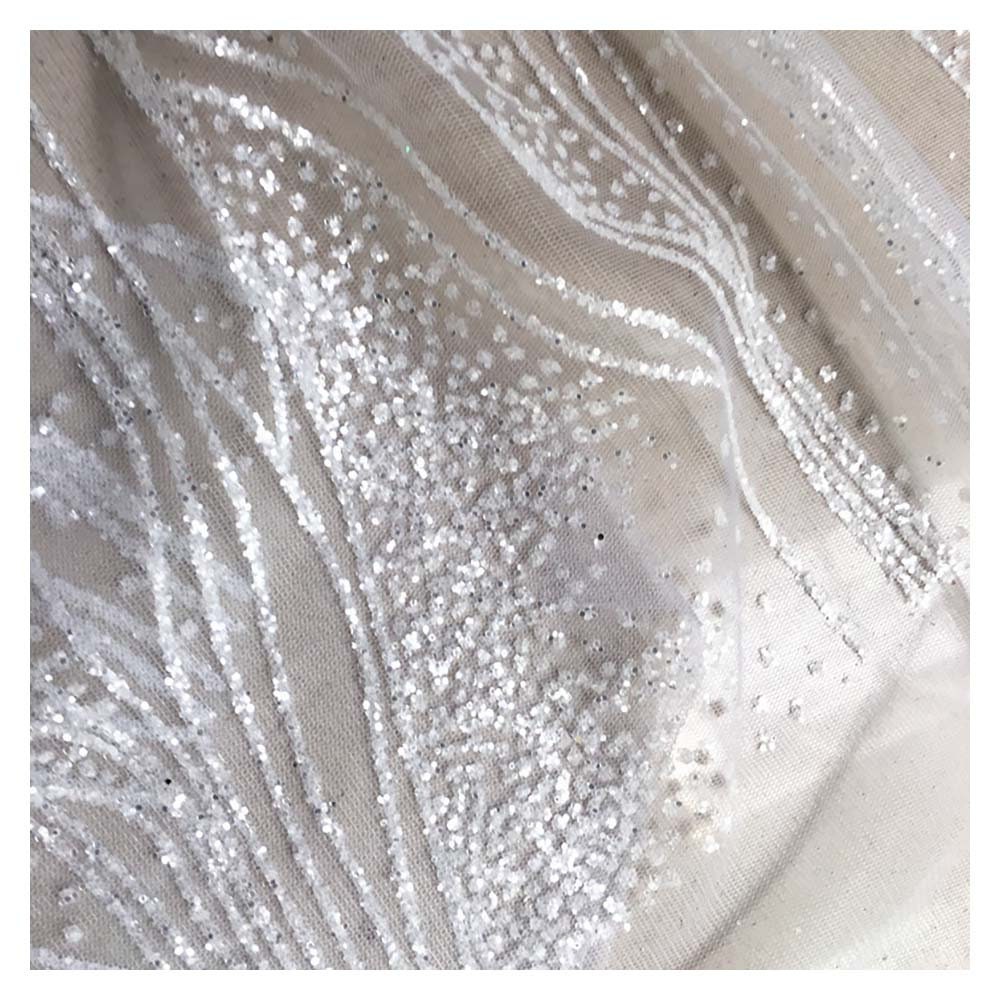 Tulle Sequined Fabric 1 Meters Ivory Wavy Corrugated Ironing Powder ...