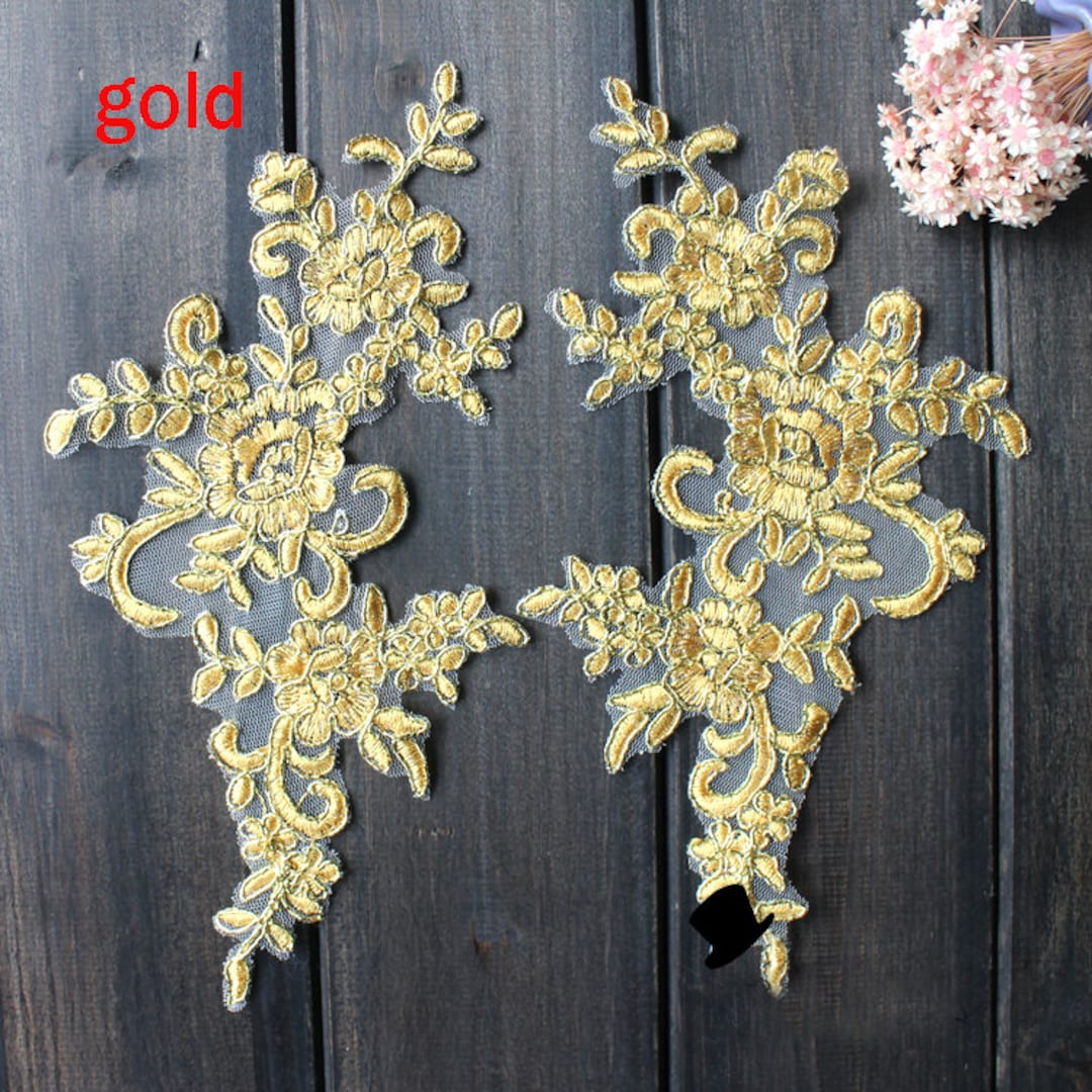 Appliques 20 Pcs Gold Flower Embroidery Lace Patches Wedding Dress ...