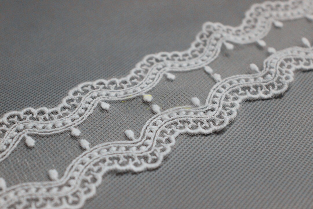 20 Yard 5.5cm 2.16" Wide Ivory Mesh Embroidery Lace Trim Ribbon ...