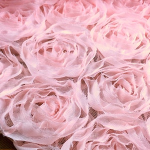 1 Meter 130cm 51.18" Width Pink 3D Chiffon Flowers Mesh Fabric for ...