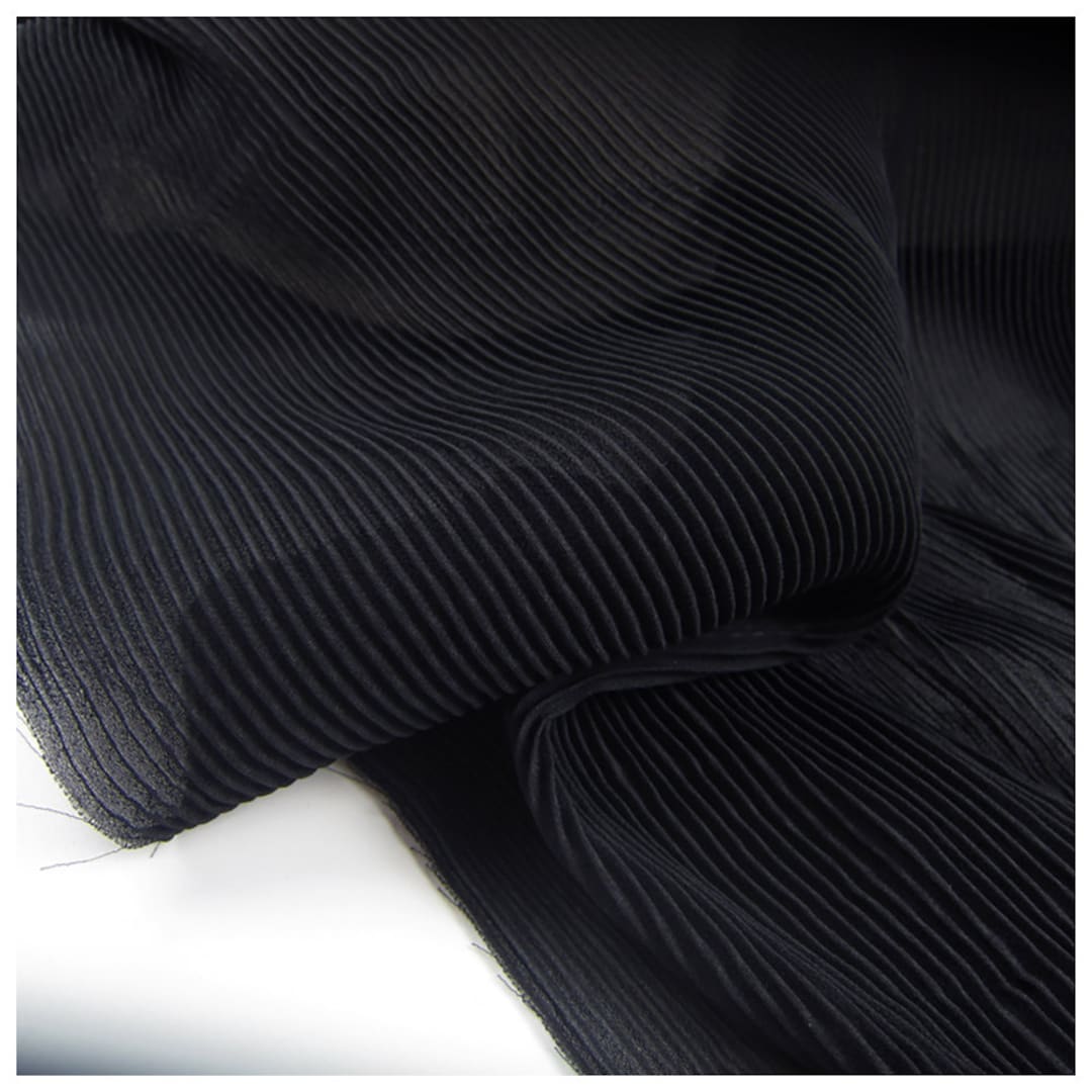 Black Ruffle Fine Pleated Pearl Chiffon Fabric Plisse Fabric for Dress ...