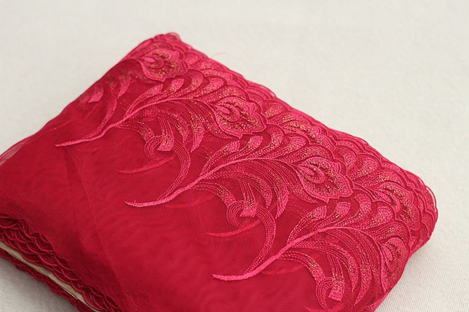 Red Lace Trim 5 Yard Tulle Gauze Mesh Embroidery Ribbon Fabric - Etsy