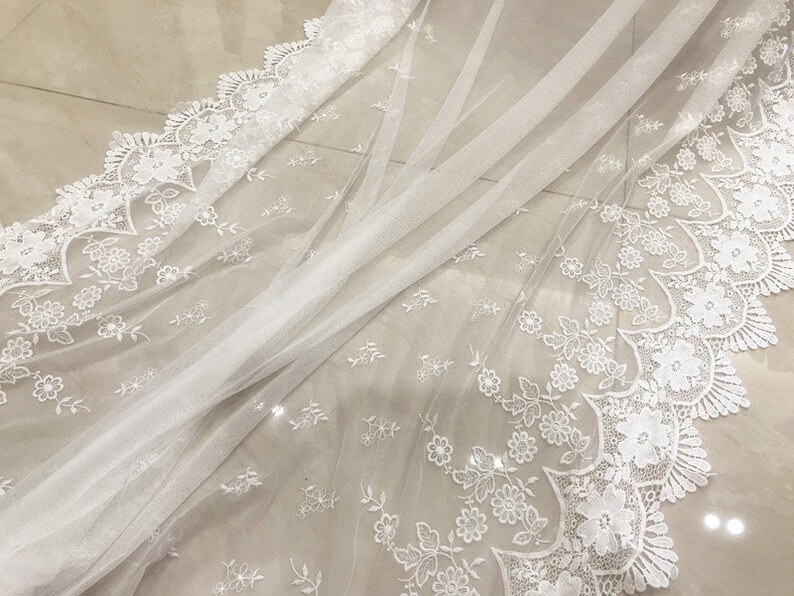 Ivory Mesh Fabric 1 Yard Soft Gauze Tulle Flower Embroidered - Etsy