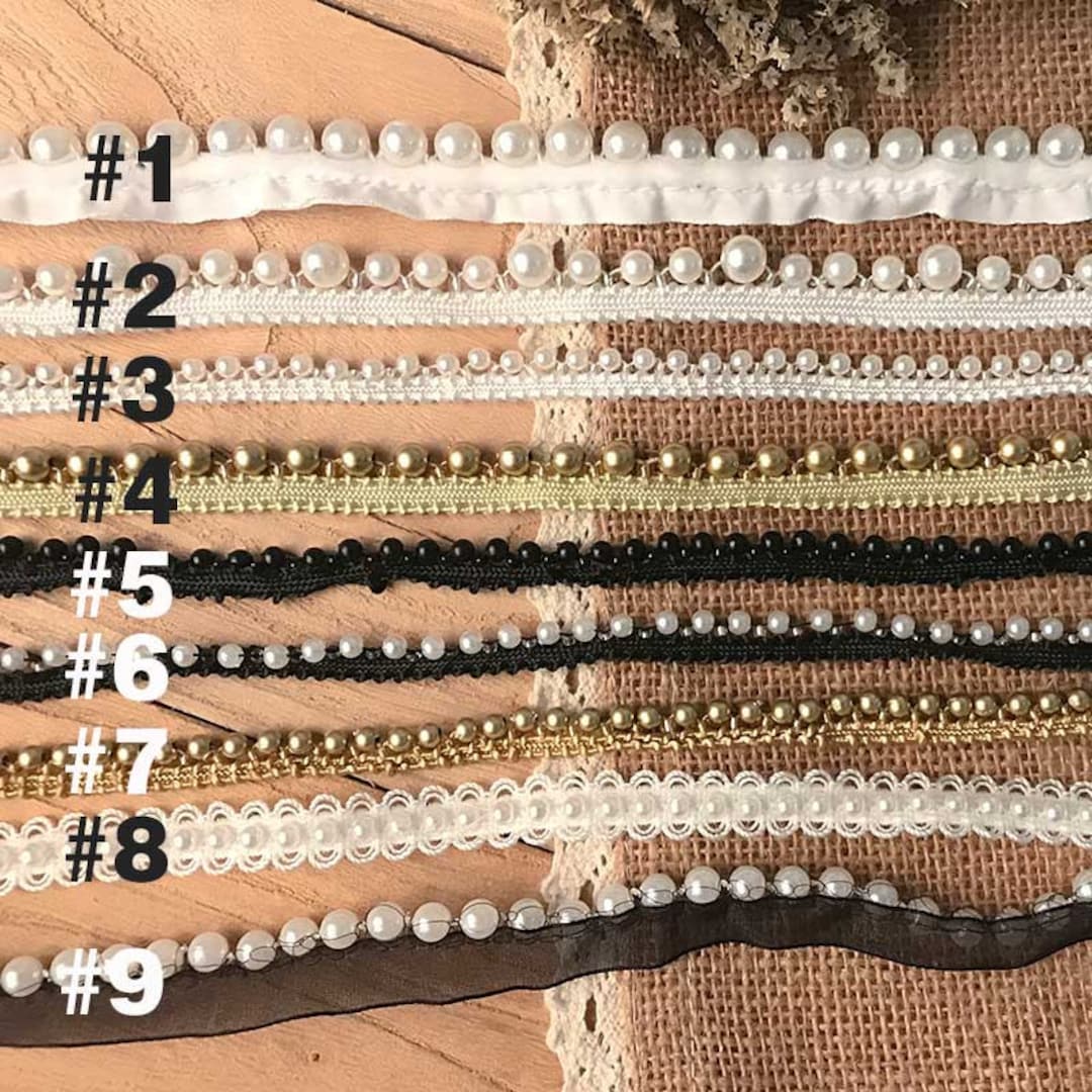 5 Yards 9-17mm Wide Ivory Black Gold Beaded Pearl Tapes Lace Trim ...