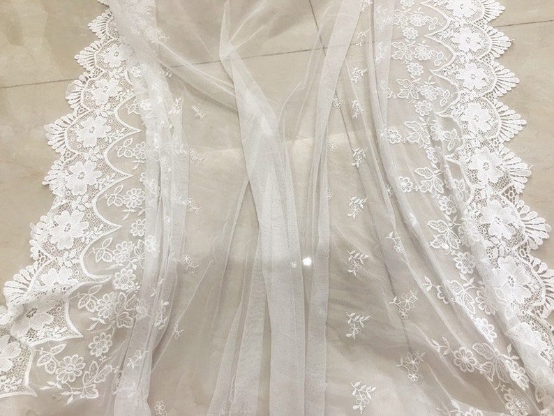 Ivory Mesh Fabric 1 Yard Soft Gauze Tulle Flower Embroidered - Etsy