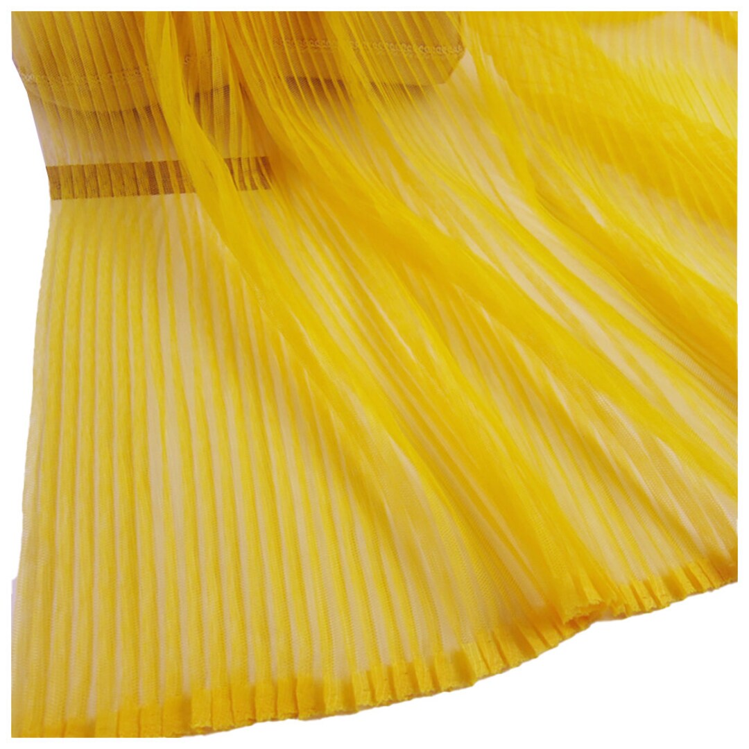 Yellow Ruffle Pleated Mesh Fabric Crinkle Accordion Pleated Tulle ...