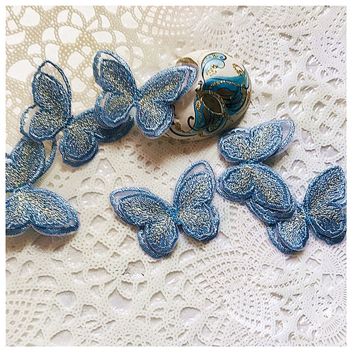Butterfly Appliques 10 PCS Lake Blue Organza Embroidery Lace Patches ...