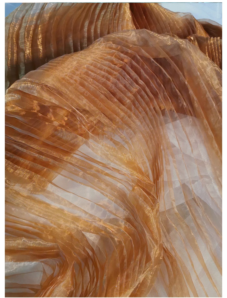 Gold Coffee Pleated Tulle Fabric Magic Color Laser Plisse - Etsy