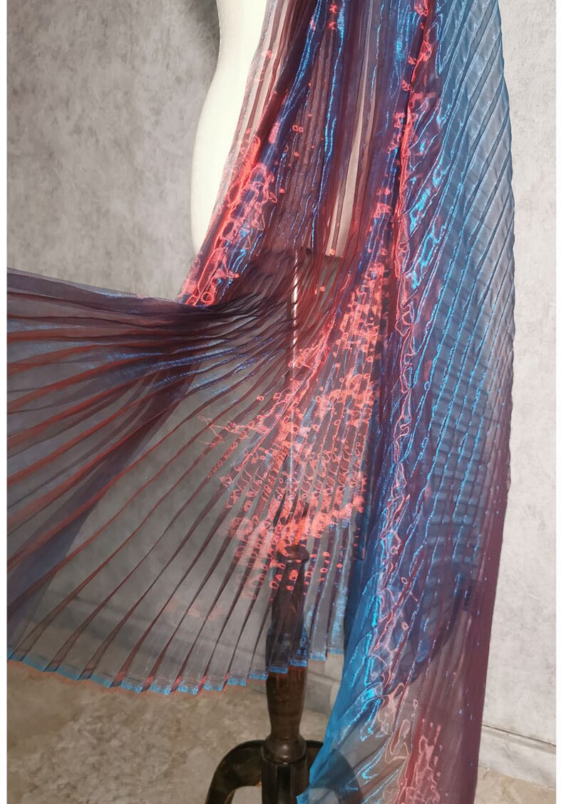 Blue Pleated Tulle Fabric Magic Color Laser Plisse Fabric - Etsy